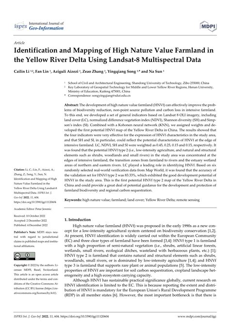 Pdf Identification And Mapping Of High Nature Value Farmland In The Yellow River Delta Using