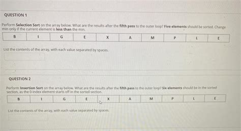 solved question 1 perform selection sort on the array below