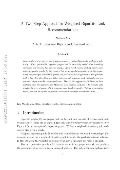 Pdf A Two Step Approach To Weighted Bipartite Link Recommendations
