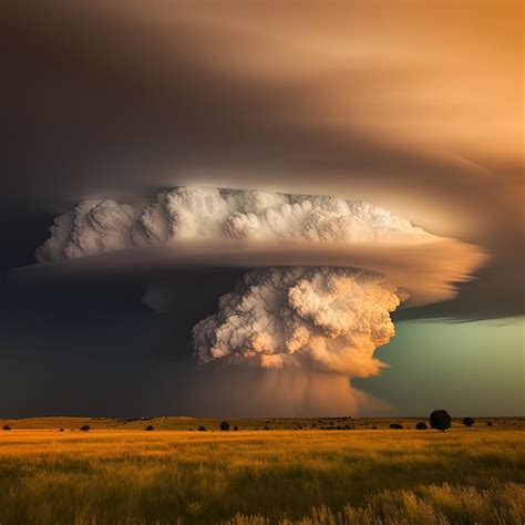 Premium Ai Image A Large Storm Cloud Is Above A Field With Trees And Grass