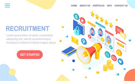 모집 3d 등가성 메가폰 불혼 Cv 이력서 폴더 음성 거품이 있는 라우드 스피커 인사 직원 채용 면접 배너용 벡터 디자인 3차원