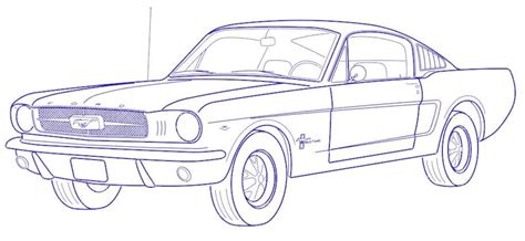 1965 Mustang Fastback Blueprint Drawing Unframed Color Poster Print