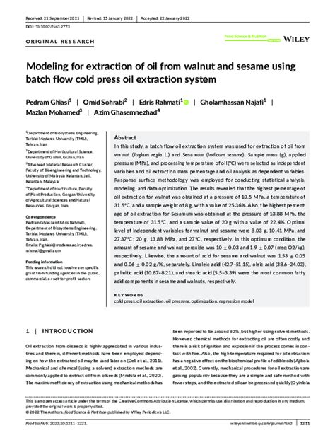 pdf modeling for extraction of oil from walnut and sesame using batch