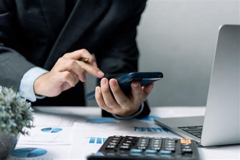 Premium Photo Businessman Using Smartphone Marketing Laptop Computer Business Network Manager