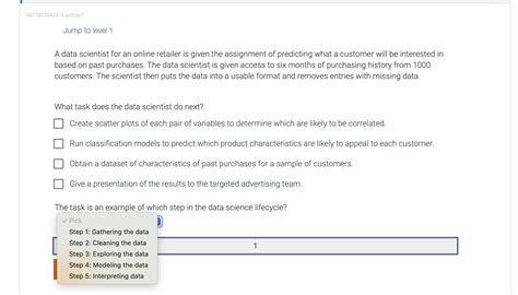 solved jump to level 1a data scientist for an online