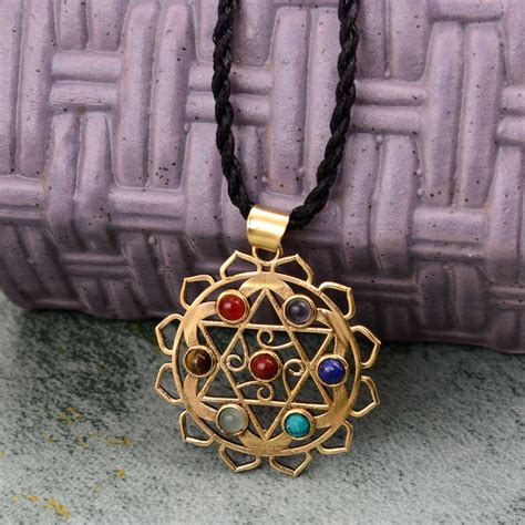 Brass 7 Chakras Stone Pendant Handmade Pendantsri Yantra Necklace