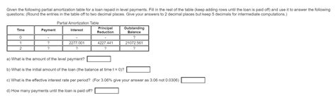 solved given the following partial amortization table for a