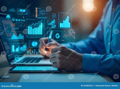 An Analyst Uses A Computer And Dashboard For Data Business Analysis And