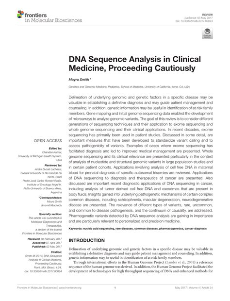 Pdf Dna Sequence Analysis In Clinical Medicine Proceeding Cautiously