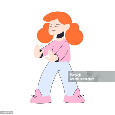 작은 빨간 머리 소녀 보여주기 정지 와 부정하다 몸짓 벡터 일러스트 감정에 대한 스톡 벡터 아트 및 기타 이미지 감정 개념