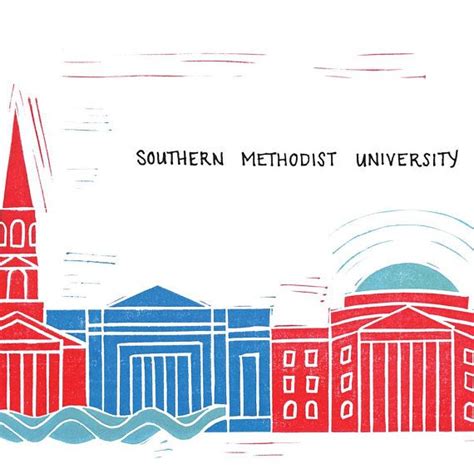 Southern Methodist University Campus Art Print Etsy Southern