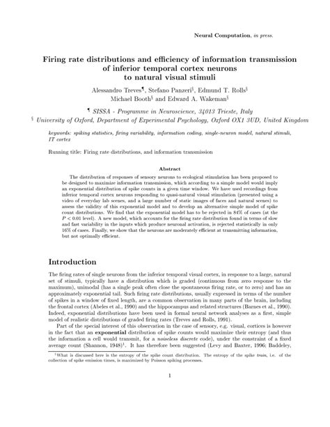 Pdf Firing Rate Distributions And Efficiency Of Information Transmission Of Inferior Temporal