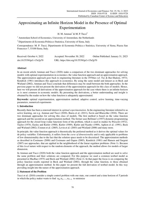 Pdf Approximating An Infinite Horizon Model In The Presence Of Optimal Experimentation