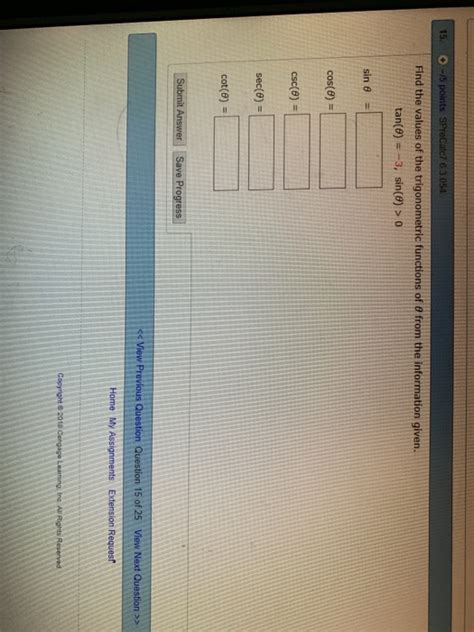Solved Find the values of the trigonometric functions of θ Chegg