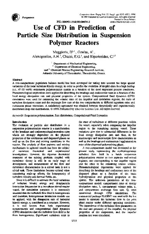 Pdf Use Of Cfd In Prediction Of Particle Size Distribution In Suspension Polymer Reactors