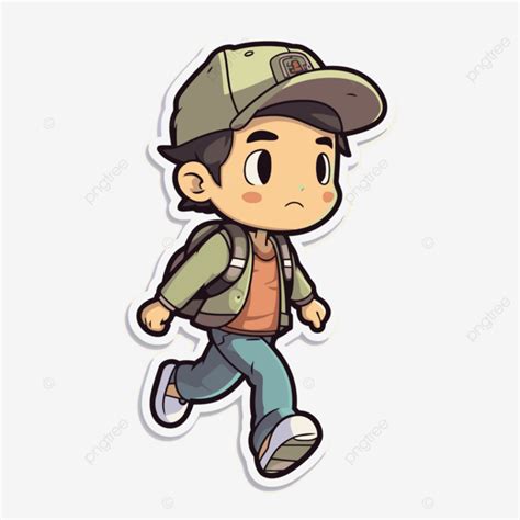 شخصية كرتونية متحركة تمشي في قبعة المتجه قيادة ملصق كرتون Png