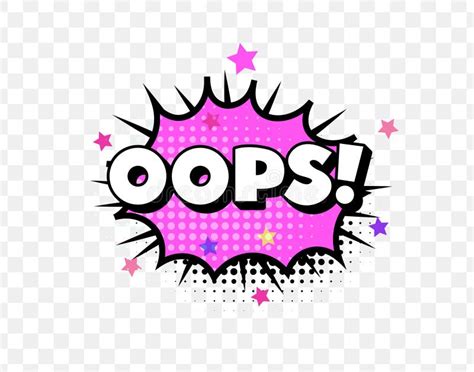 comic style oops text in pink explosion bubble with halftone and star