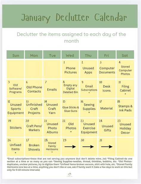 January Declutter Calendar Heart And Home Declu