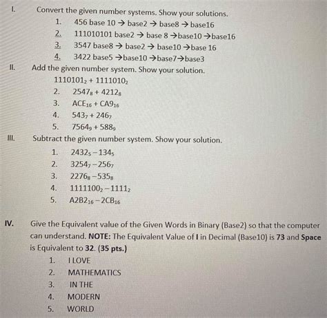 Solved II Convert The Given Number Systems Show Your Chegg Com