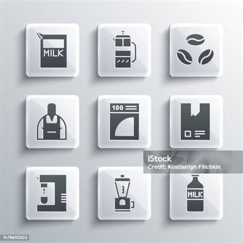 전기 커피 그라인더 우유 병 가방 콩 커피 종이 필터 기계 바리 스타 종이 패키지 및 아이콘을 설정합니다 벡터 가공의 인물에 대한 스톡 벡터 아트 및 기타 이미지 Istock