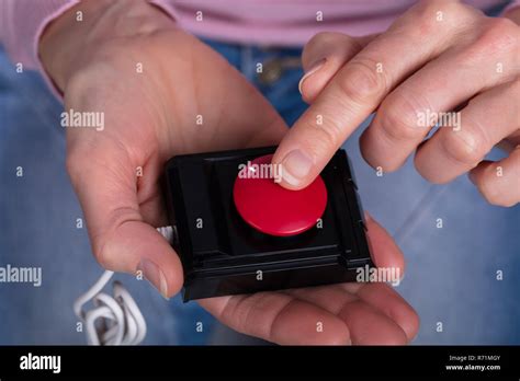 Woman Showing Personal Alarm Button Stock Photo Alamy