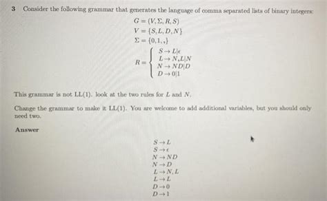 Solved 3 Consider The Following Grammar That Generates The