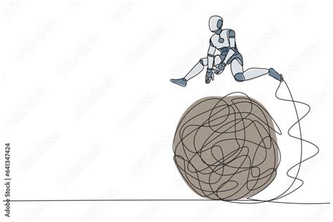 Single One Line Drawing Robot Jumping Over Tangled Scribble Overcoming Complexity Of Problem