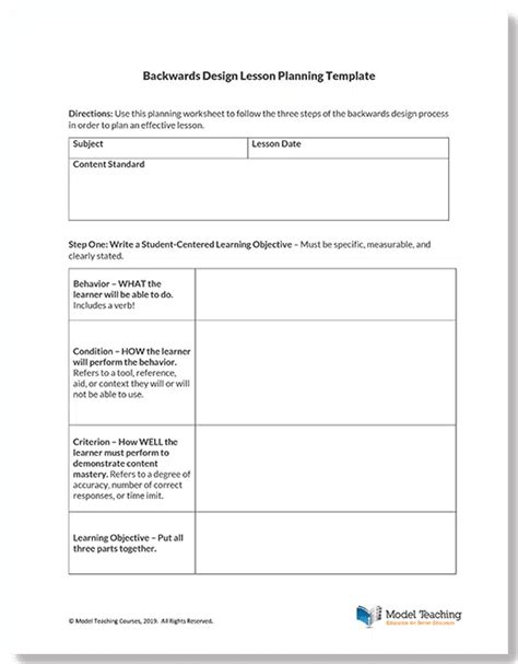 Backwards Design Lesson Plan Template Web Backward Design Model Before