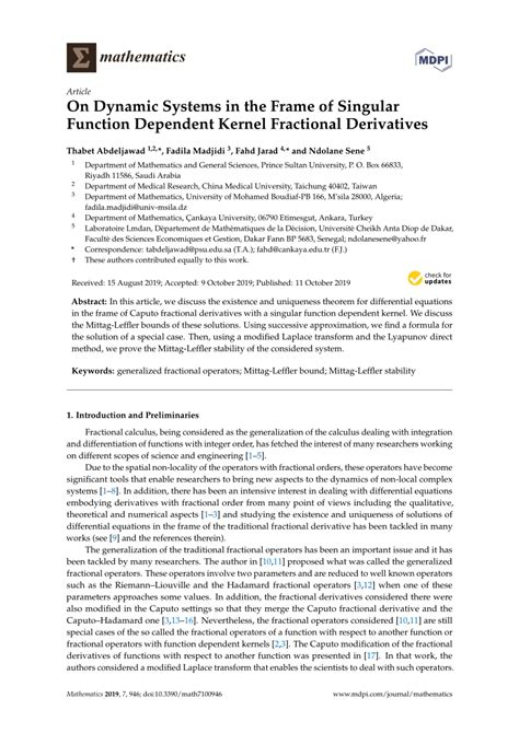 Pdf On Dynamic Systems In The Frame Of Singular Function Dependent