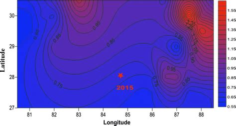 The Contour Map Showing Spatial Variation Of B Value By Maximum