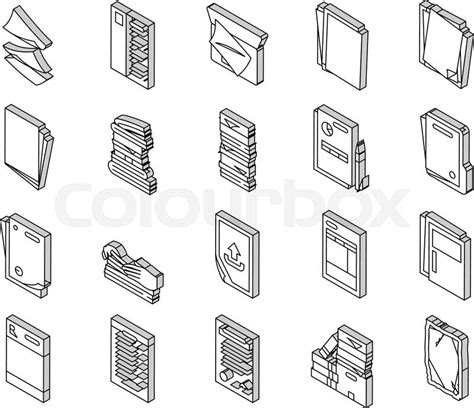Paper Document Office Note Page Isometric Icons Set Busines Colourbox