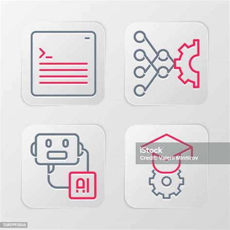 set line graduation cap artificial intelligence robot neural network