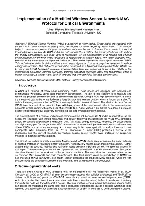 Pdf Implementation Of A Modified Wireless Sensor Network Mac Protocol