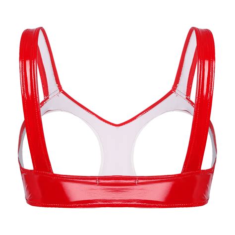 Womens Sexy Wet Look Pvc Leather Open Cup Bra Top Bralette Lingerie