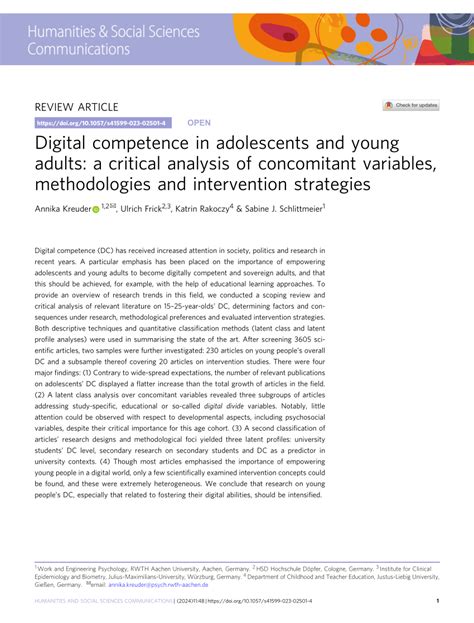 Pdf Digital Competence In Adolescents And Young Adults A Critical