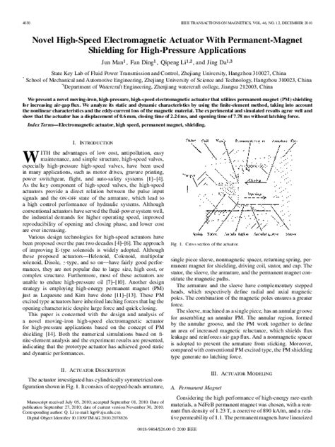 Pdf Novel High Speed Electromagnetic Actuator With Permanent Magnet Shielding For High