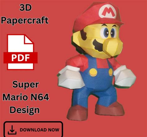 Super Mario N64 Papercraft 3d Pepakura Pdf Template File Polygonal Paper Sculpture Diy Decor