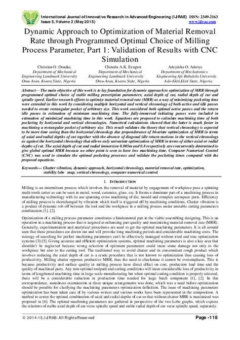 Pdf Dynamic Approach To Optimization Of Material Removal Rate Through