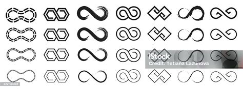 인피니티 아이콘입니다 끝없는 뫼비우스 루프 기호 무한한 영원한 기하학적 화살표 기호 반전 8 모양 영원히 무한 루프 디자인 요소 벡터 무제한 기호 세트 로고에 대한 스톡