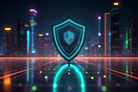 Digital Cyber Security Shield In Futuristic City Protecting Data And Information Stock