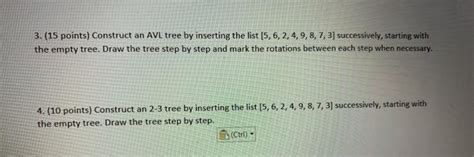 Solved 3 15 Points Construct An Avl Tree By Inserting The