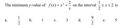 Solved The Minimum Y Value Of F X X2 2x ﻿on The Interval