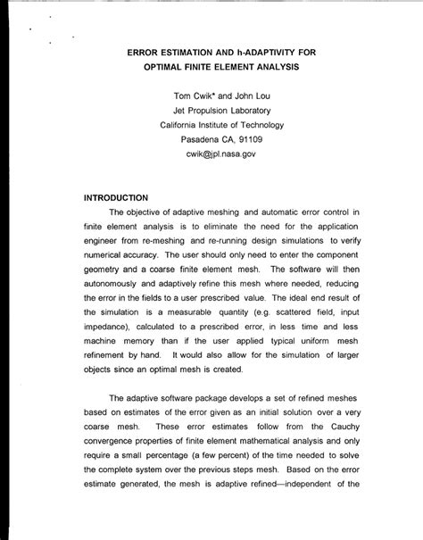 Pdf Error Estimation And H Adaptivity For Optimal Finite Element Analysis