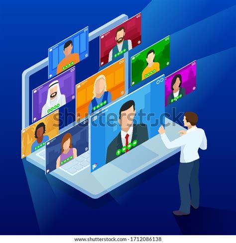 아이소메트릭 비디오 회의온라인 모임 작업홈오피스입니다다민족 비즈니스 스톡 벡터로열티 프리 1712086138 Shutterstock