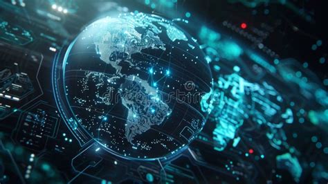 futuristic hologram showing rotating earth globe and data connections