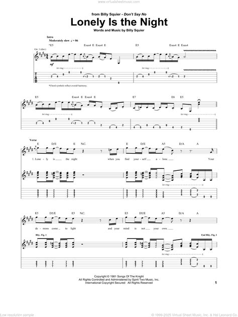 Lonely Is The Night Sheet Music For Guitar Tablature Pdf
