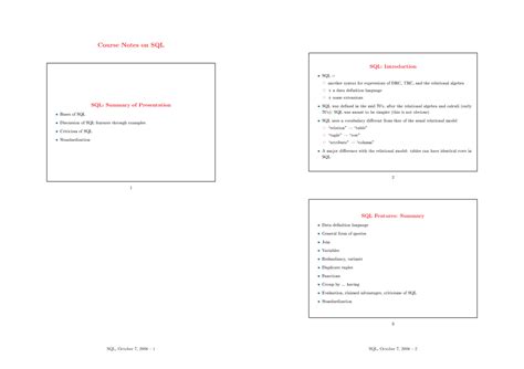 Sqlnotes Sql Lectures Course Notes On Sql Sql Summary Of Presentation Bases Of Sql