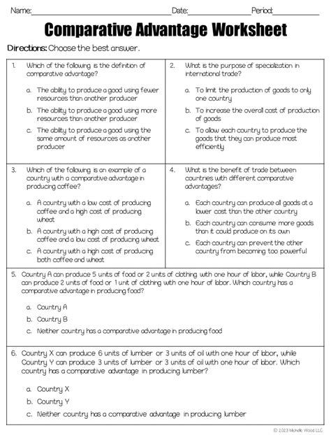 Comparative Advantage Practice Worksheet Print And Digital Michelle Wood