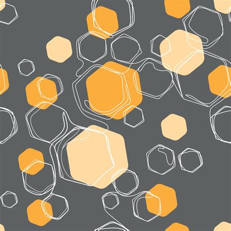 Abstract Hexagons Honeycombs Seamless Pattern Liner Drawing On Gray Background With Orange