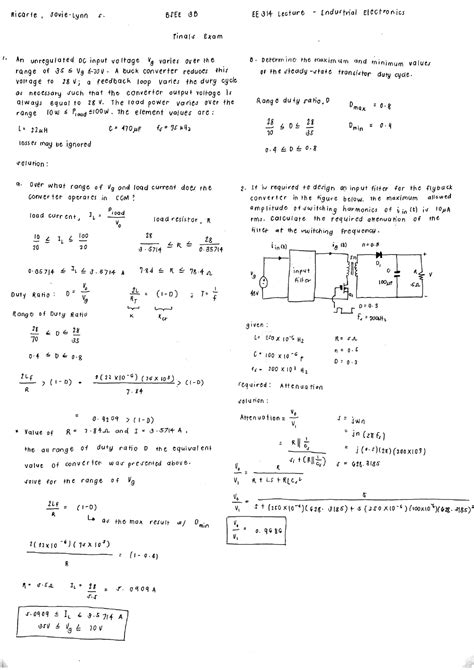 EE314 LEC Final Exam Electrical Engineering Studocu